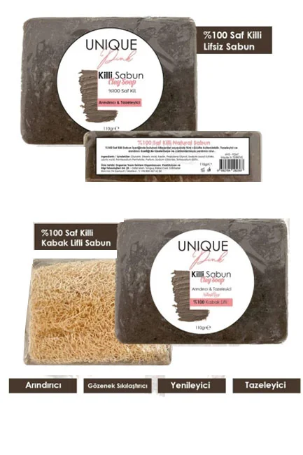 Unique Pink El Yapımı %100 Saf Killi Sabun (Kabak Lifli Ve Lifsiz 2'li ...